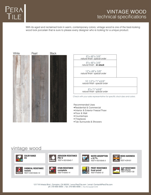 Technical Data-Vintage Wood | Pera Tile