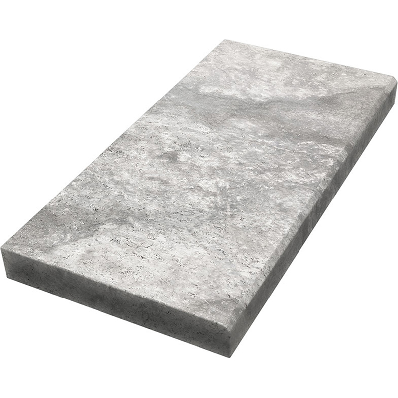 Hun Silver 12" X 24" 5cm: Tumbled Travertine Modern Edge Coping | Pera Tile