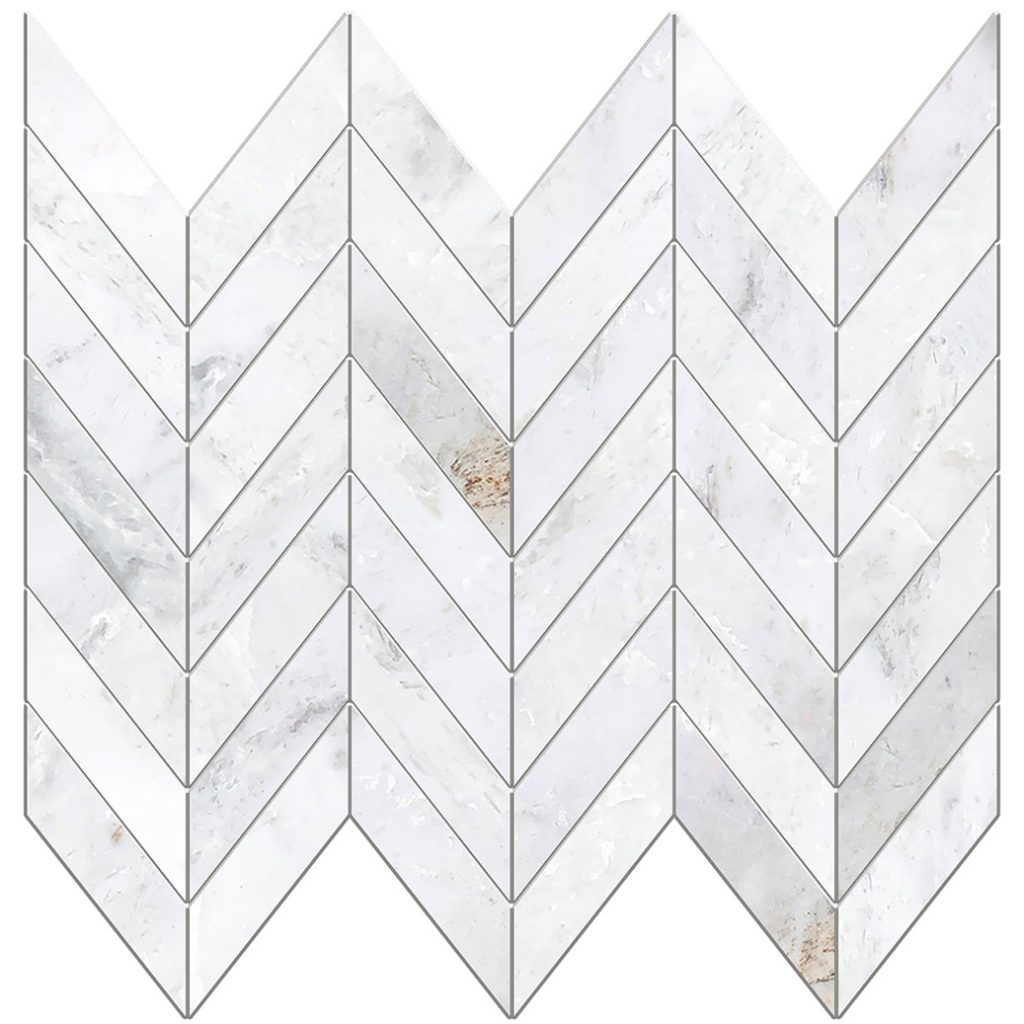 Bianco Marea 1 1/2" X 3 5/8" Polished Mini Chevron Mosaic | Pera Tile