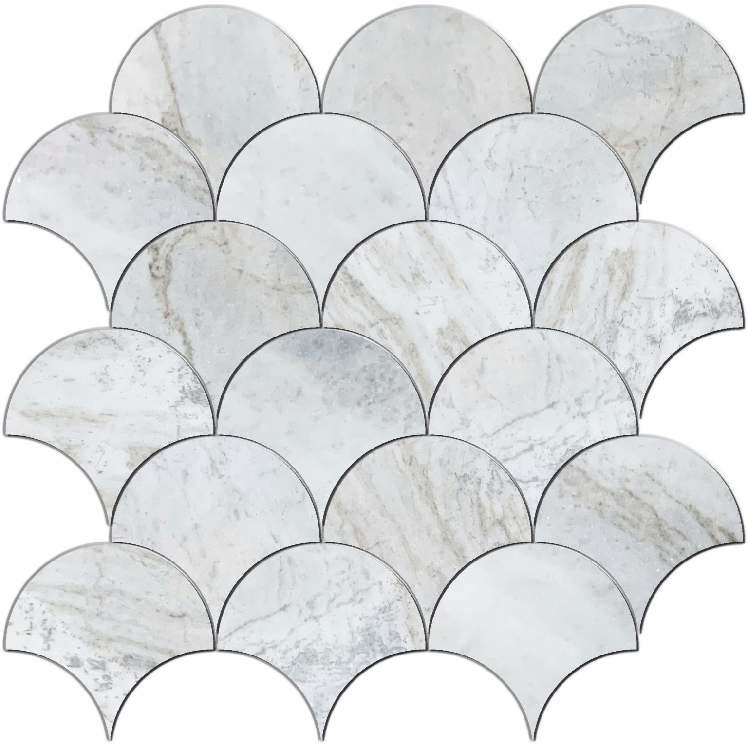 Bianco Marea 4" Honed Fish Scale Mosaic | Pera Tile
