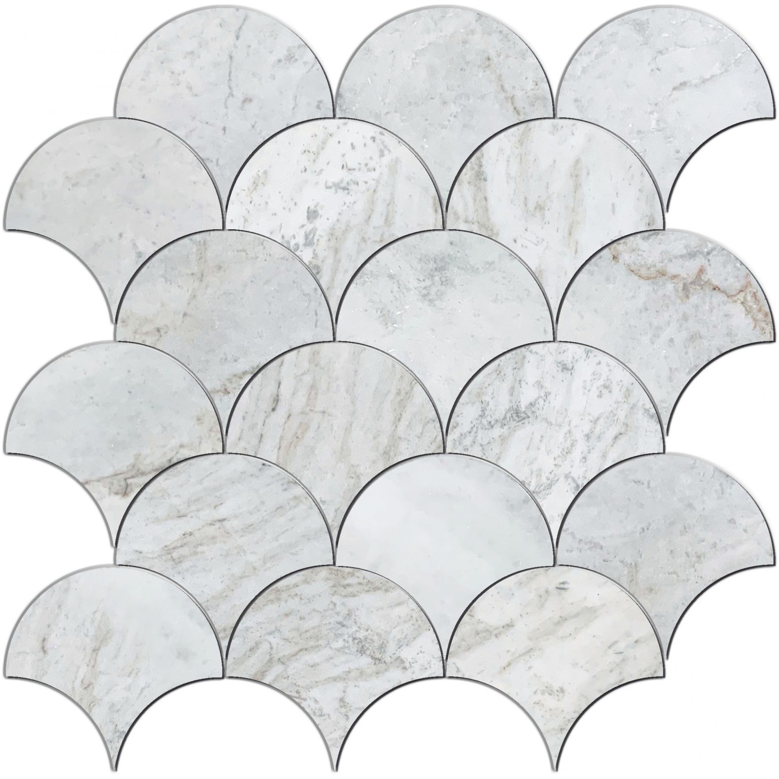 Bianco Marea 4" Polished Fish Scale Mosaic | Pera Tile