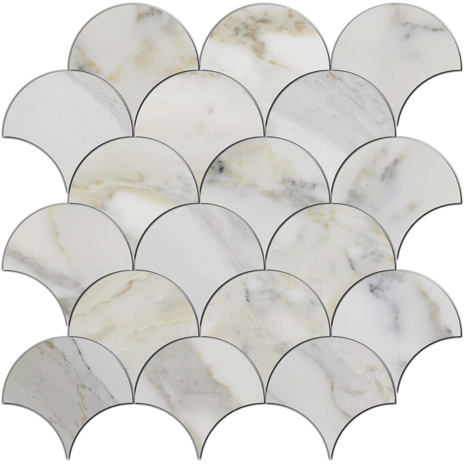 Calacatta Gold 4" Honed Fish Scale Mosaic | Pera Tile