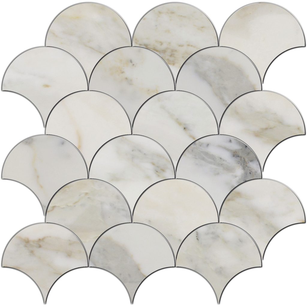 Calacatta Gold 4" Polished Fish Scale Mosaic | Pera Tile