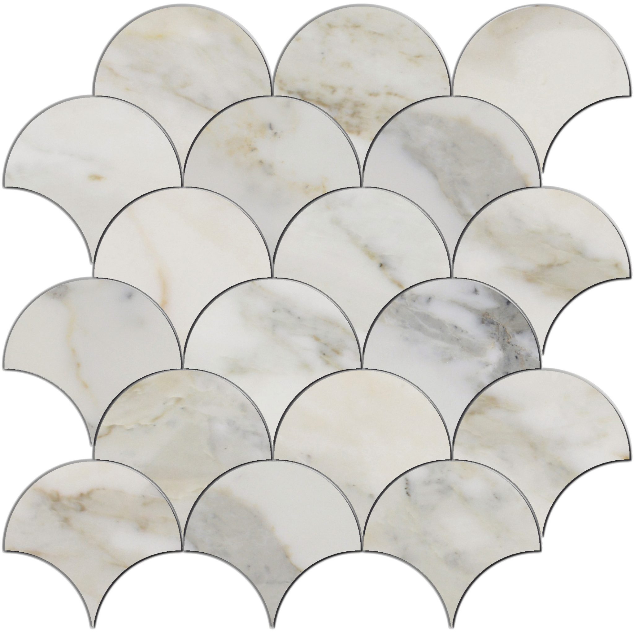 Bianco Dolomiti 4" Honed Fish Scale Mosaic | Pera Tile