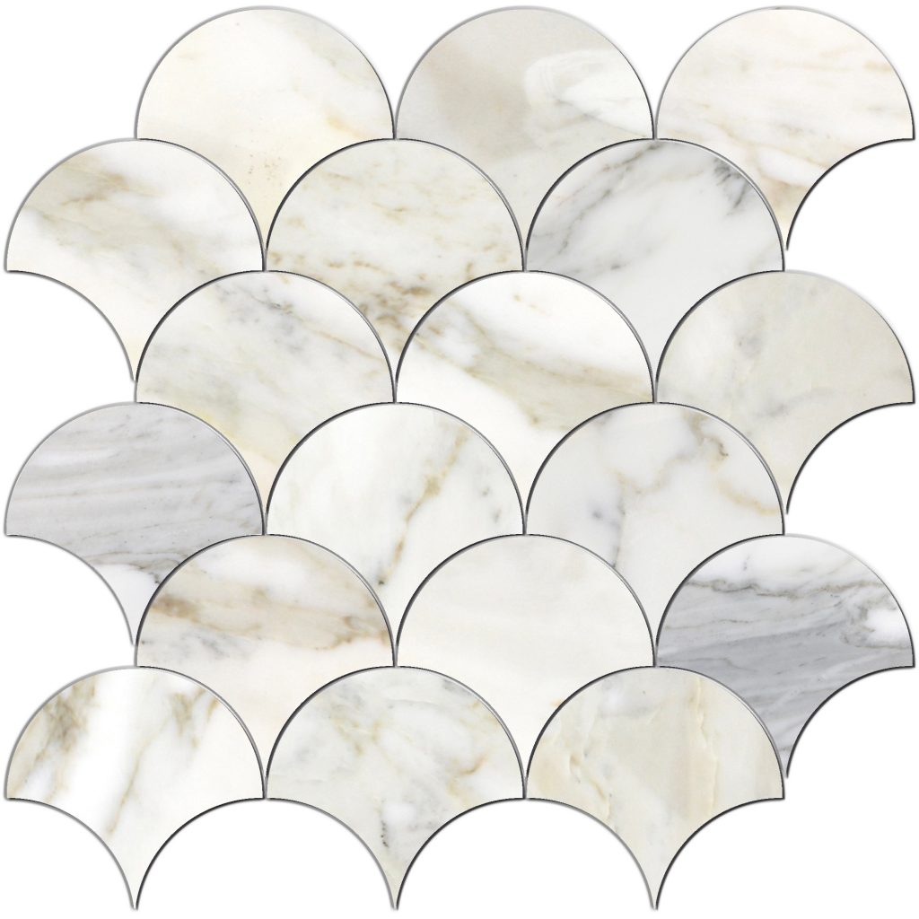 Calacatta Gold 4" Honed Fish Scale Mosaic | Pera Tile