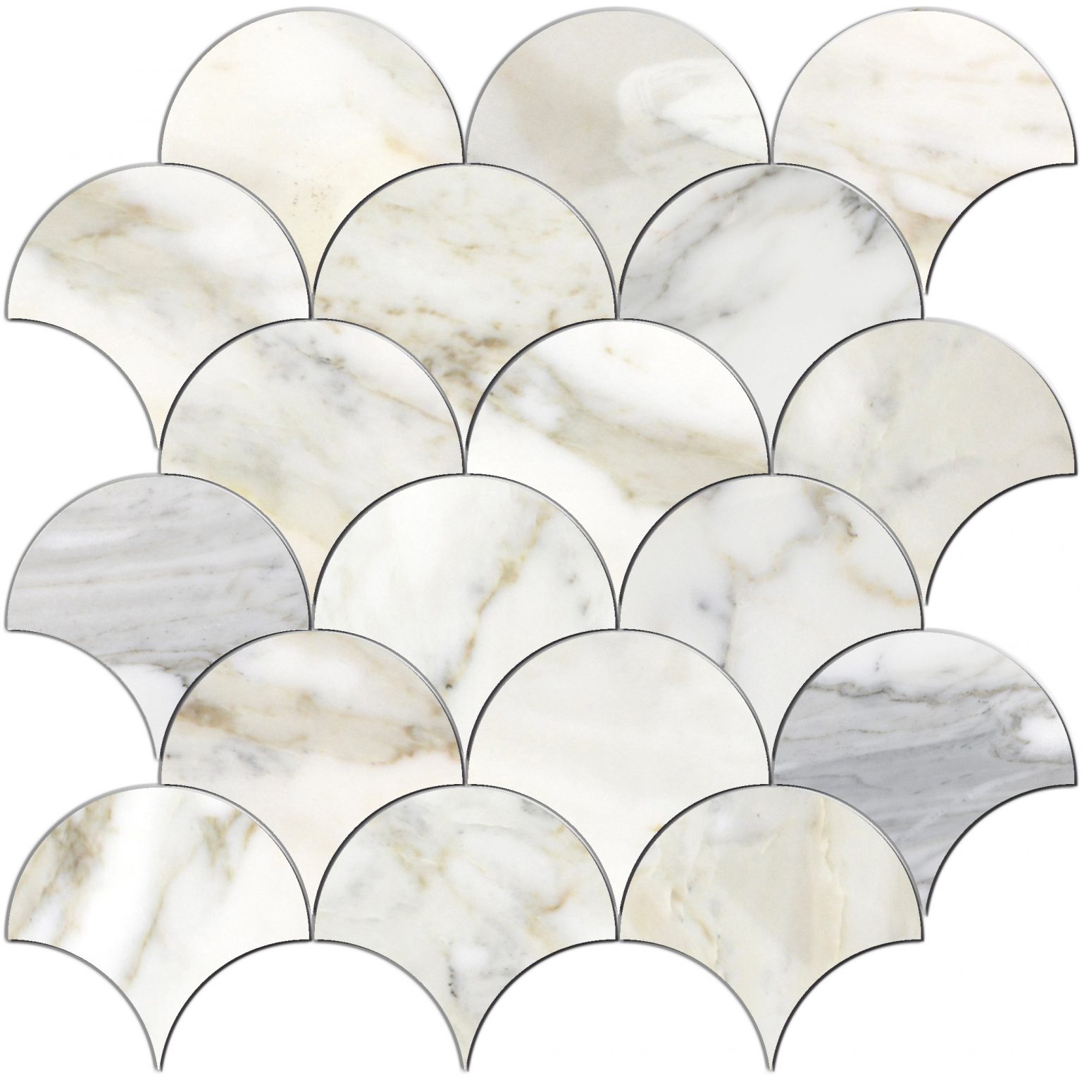 Calacatta Gold 4" Honed Fish Scale Mosaic | Pera Tile