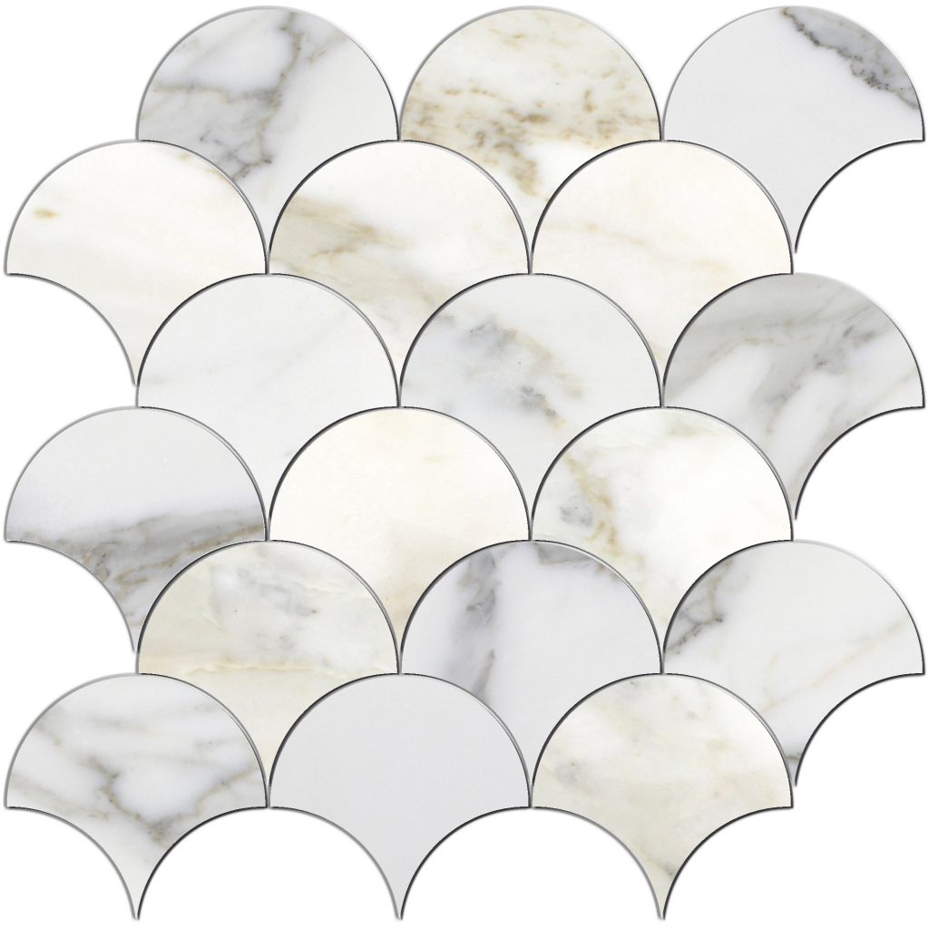 Calacatta Gold 4" Polished Fish Scale Mosaic | Pera Tile