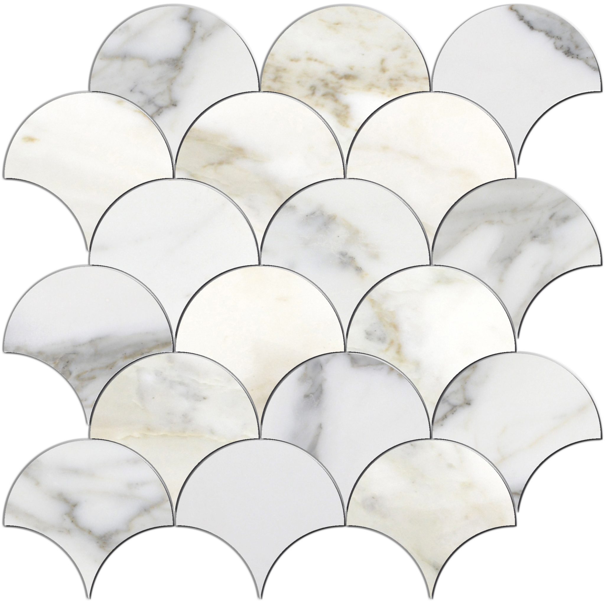 Calacatta Gold 4" Polished Fish Scale Mosaic | Pera Tile