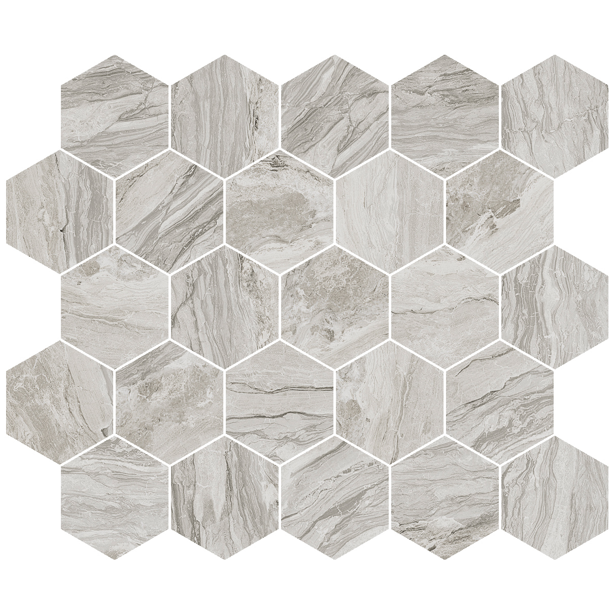 3 1/4" Hexagon Mosaic Gemstone: Silver | Pera Tile