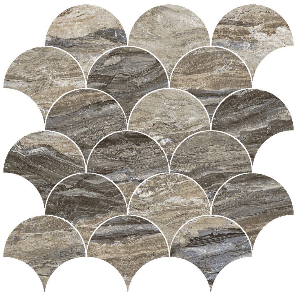 4" Fish Scale Mosaic Gemstone: Taupe | Pera Tile