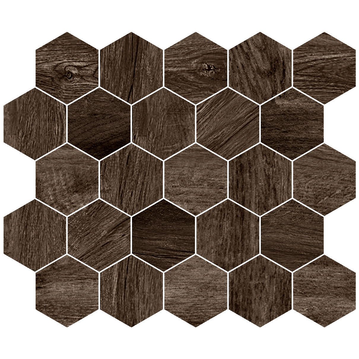 3 ¼" Hexagon Mosaic Heritage: Brown | Pera Tile