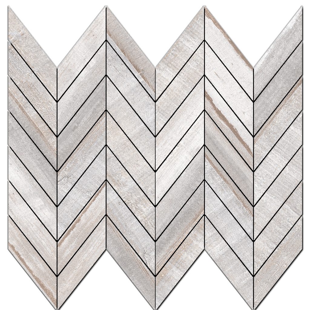 1 1/2" X 3 5/8" Mini Chevron Mosaic Vintage Wood: White | Pera Tile