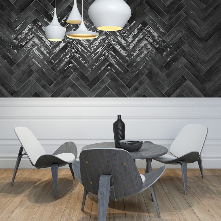Posh_Graphite_Brick Glossy_Roomscene | Pera Tile