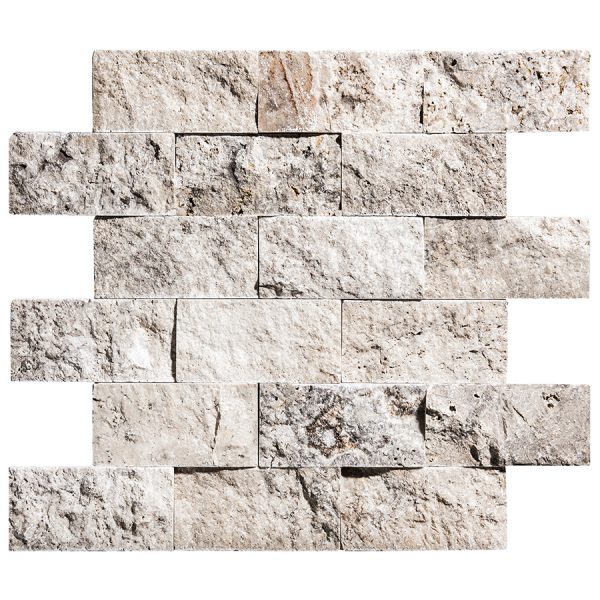 Hun Silver 2" X 4" Splitface Travertine Brick Mosaic | Pera Tile